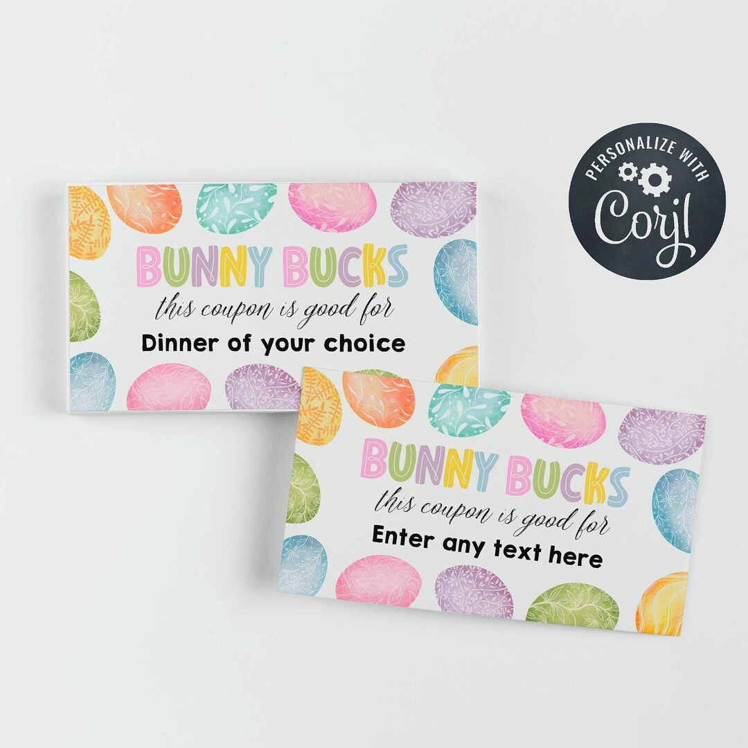 Printable Easter Coupon Template, Editable Kids Bunny Bucks, Easter Egg ...