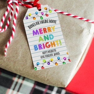 Christmas Teacher Thank You Gift Tag Template, Printable Merry & Bright ...