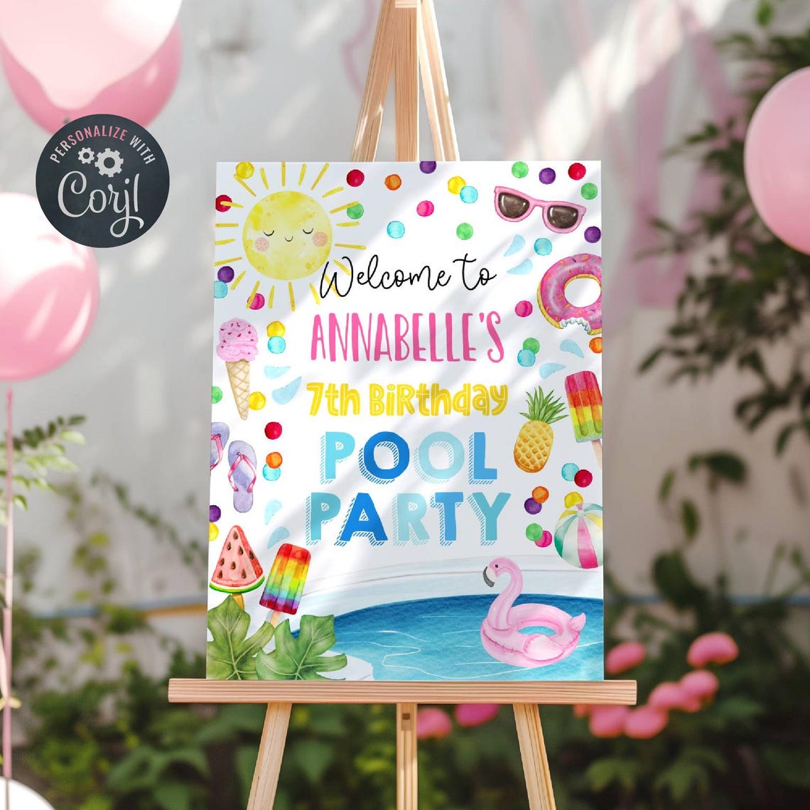 Editable Pool Party Welcome Sign Template, Printable Summer Birthday ...