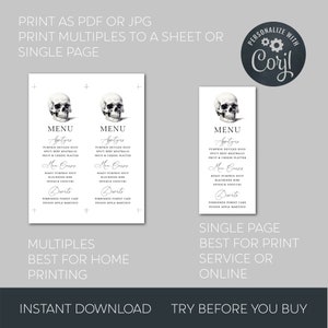 Minimalist Skull Halloween Menu Template, Printable Spooky Dinner Party ...