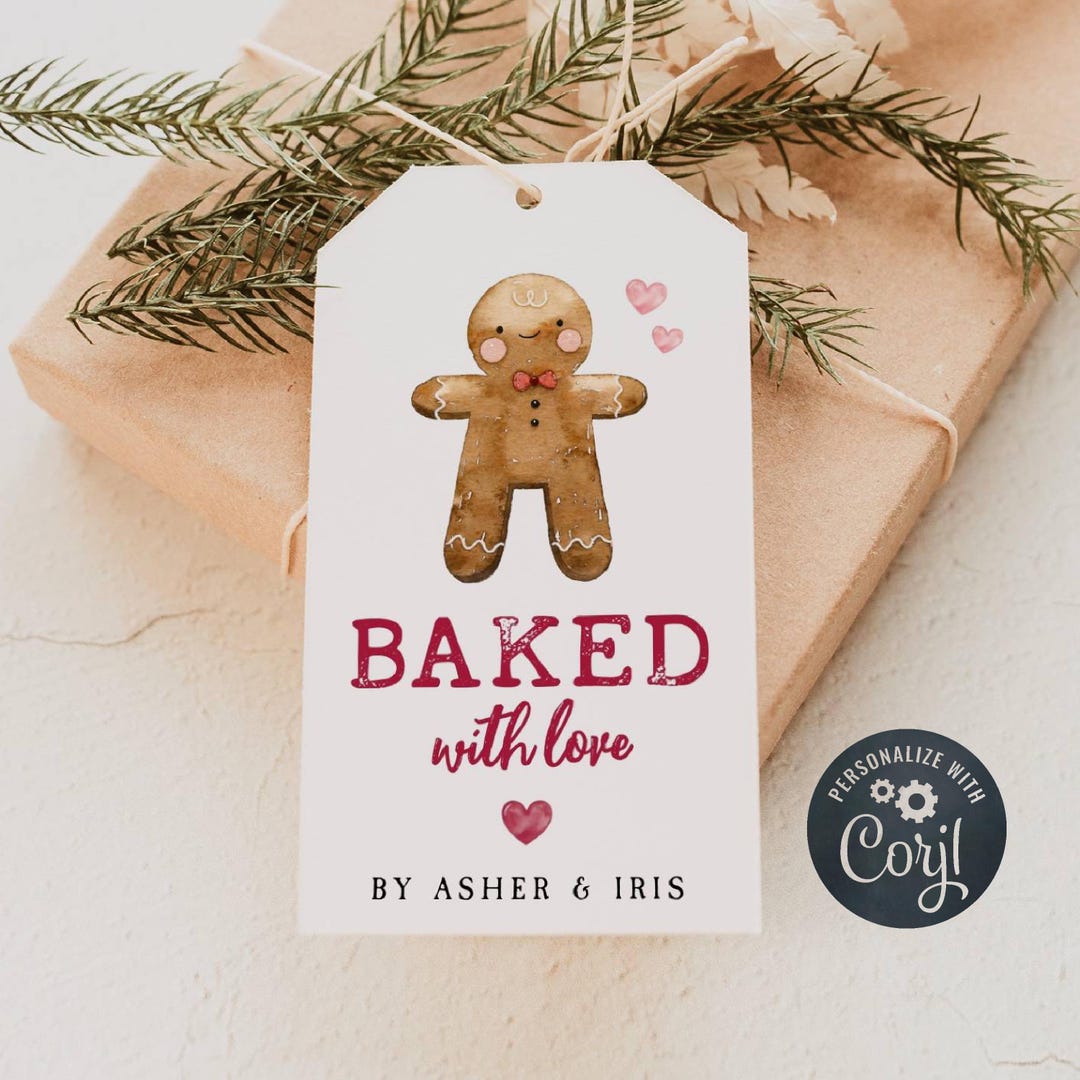 Holiday Cookie Tag Template, Baked With Love Editable Tag, Printable ...