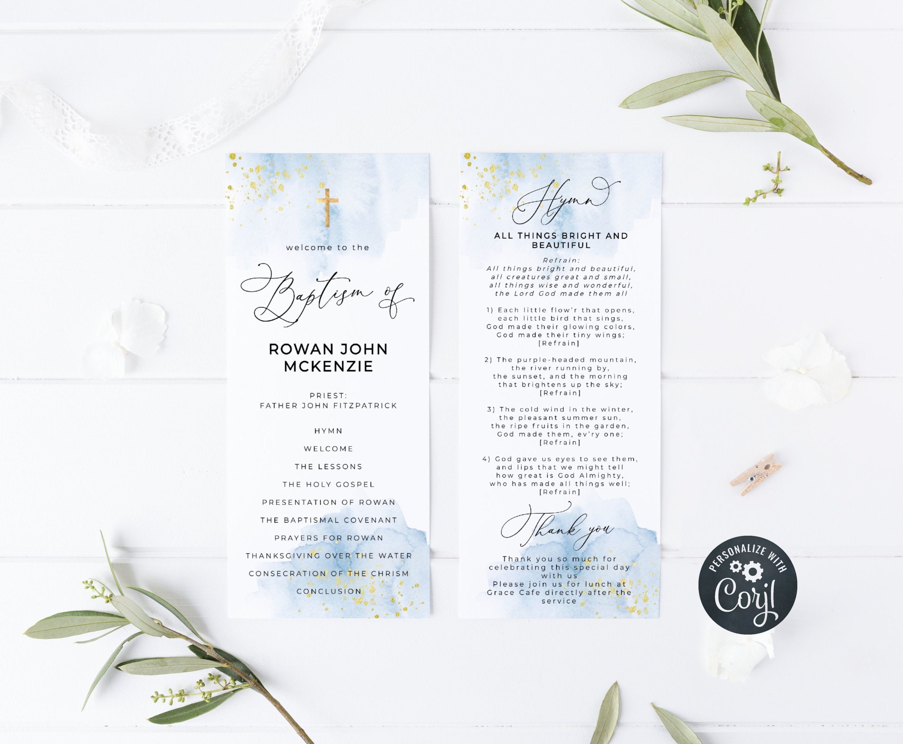Baby Blue Baptism Program Template Printable Watercolor - Etsy