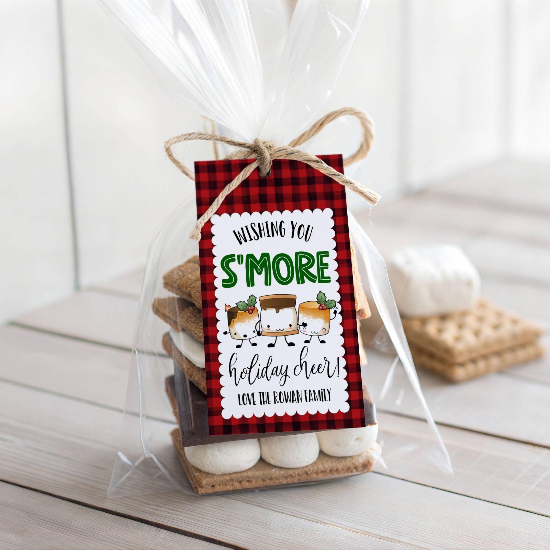 S'mores Christmas Gift Tag Template, Printable Plaid Holiday Favor Tag ...