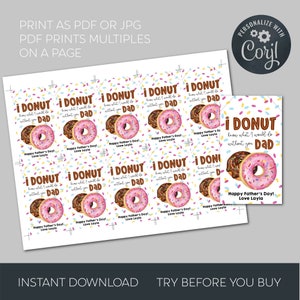 Father's Day Donut Gift Tag Template, Printable I Donut Know What I'd ...
