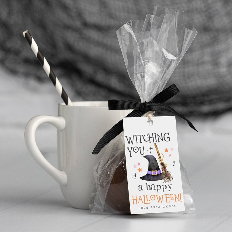 Witching You A Happy Halloween Gift Tag Template, Printable Cute Witch ...