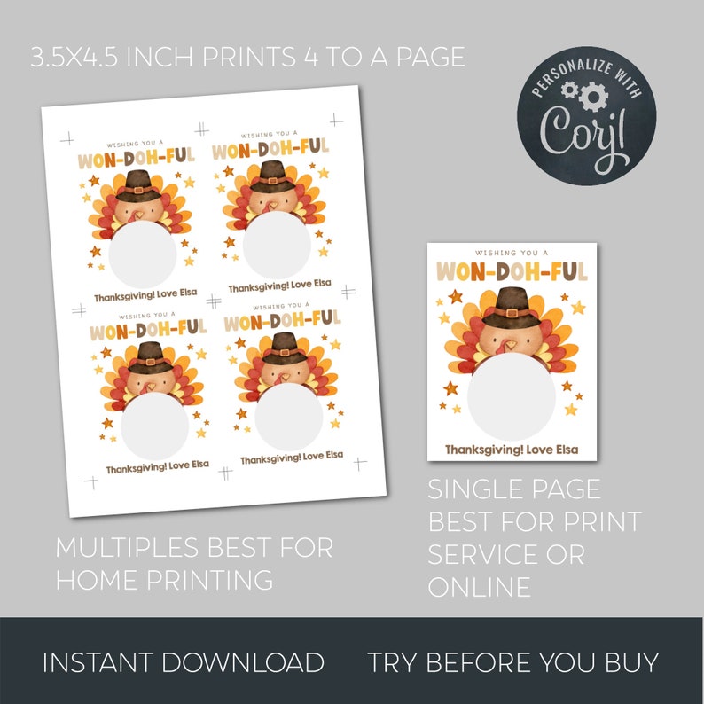 Thanksgiving Play Doh Card Template, Printable Won-doh-ful Cute Turkey ...