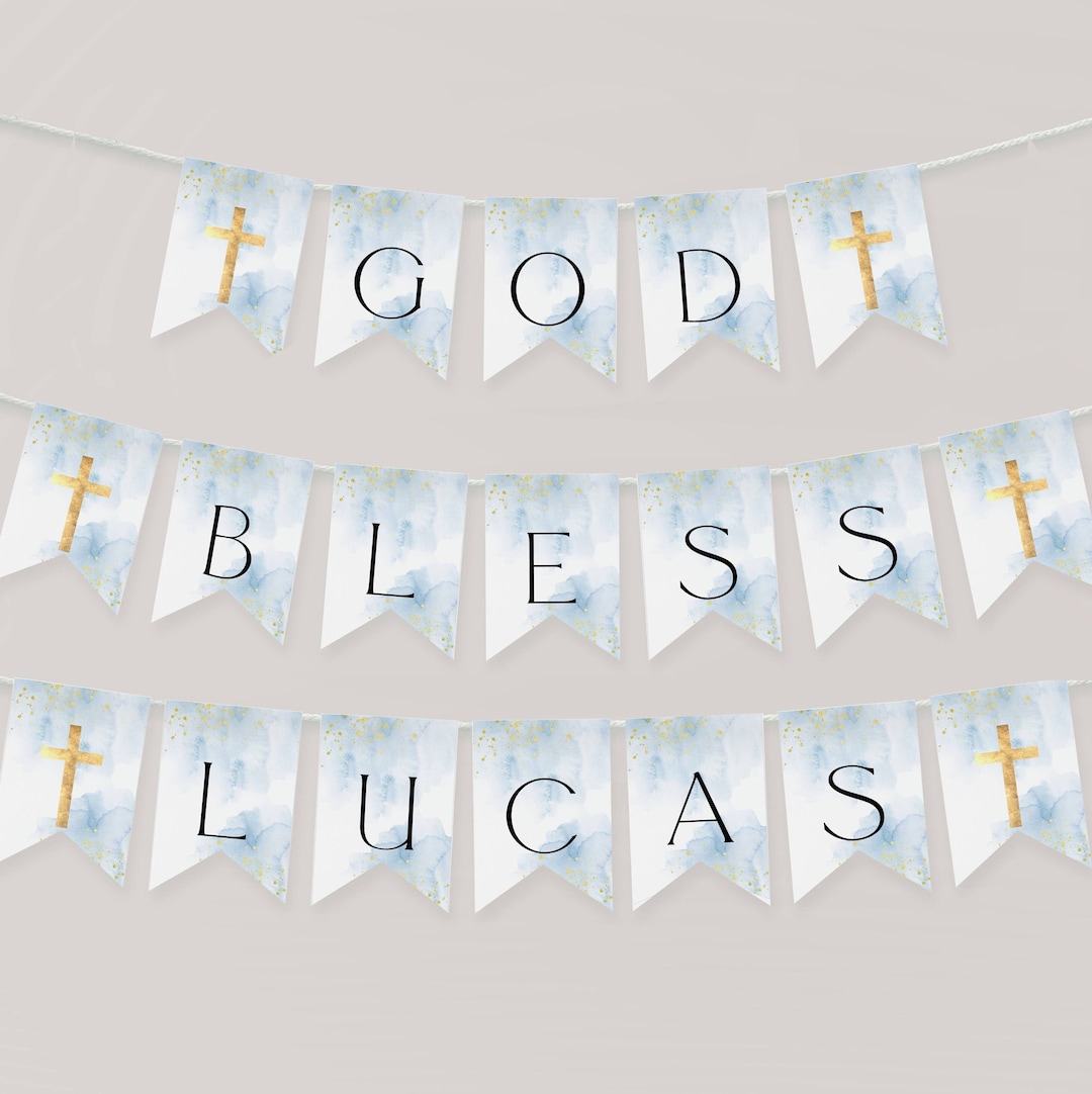 Blue & Gold Baptism Banner Template, Printable Light Baby Blue ...