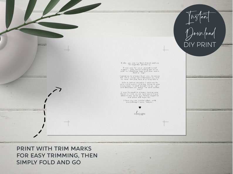 Minimalist Script Wedding Vow Cards Template Printable Vow | Etsy