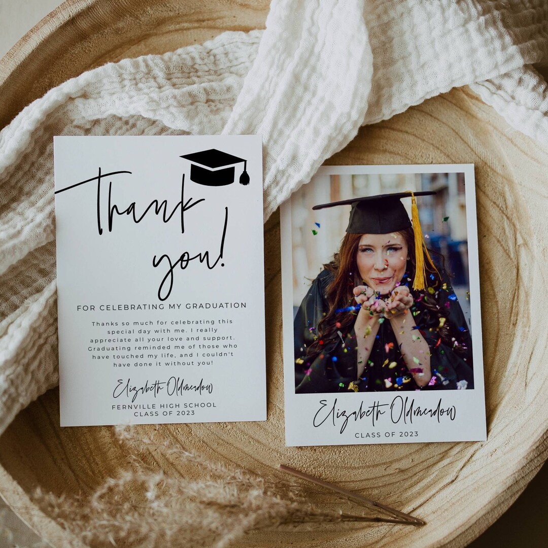 Graduation Photo Thank You Card Template Printable Modern - Etsy