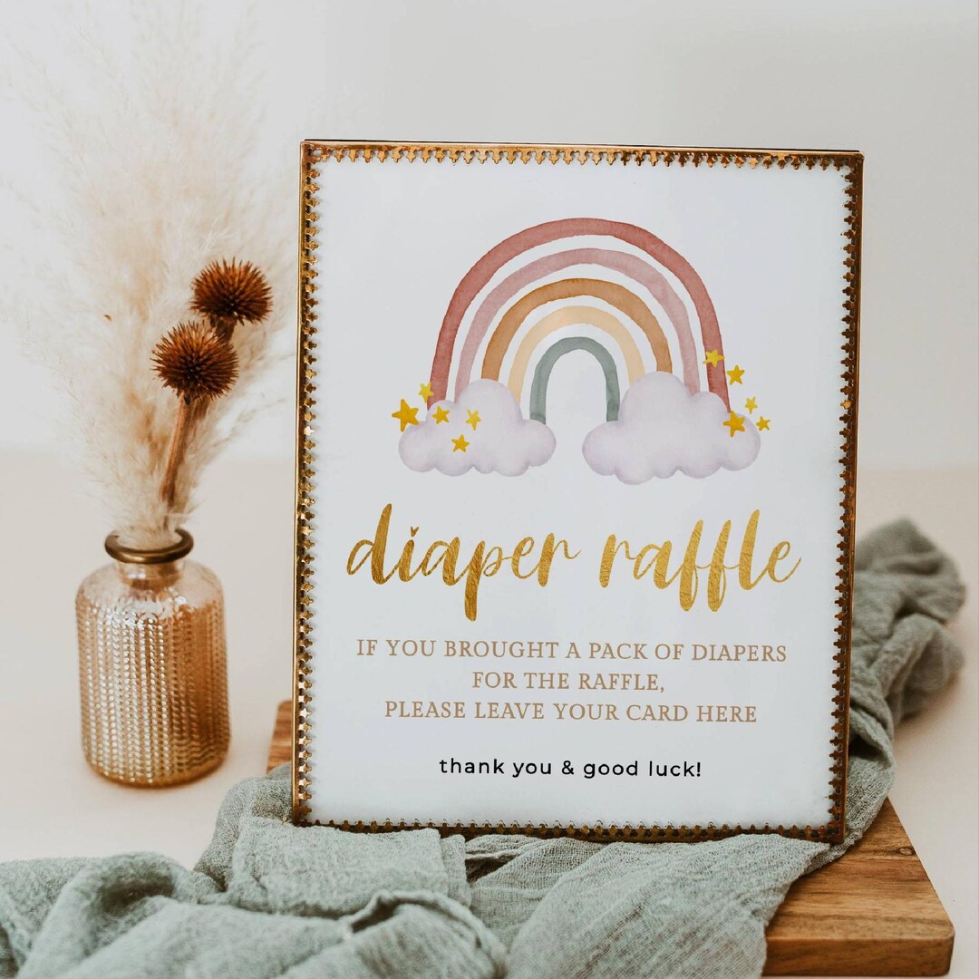 Rainbow Baby Shower Diaper Raffle Sign Template, Printable Boho Shower ...