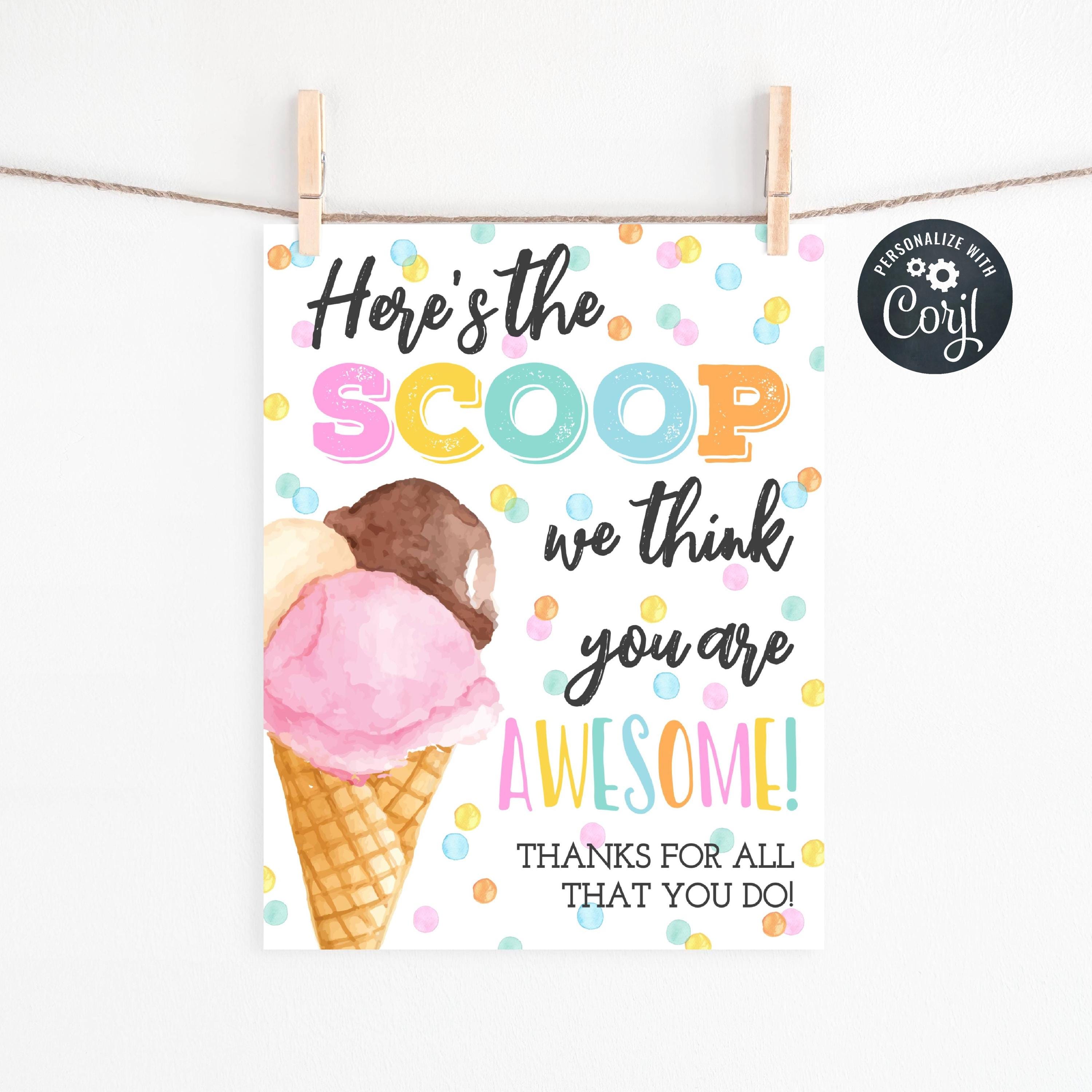 Ice Cream Appreciation Sign Template, Printable Teacher Sundae Bar ...