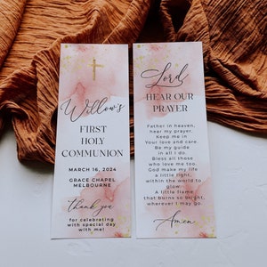 Blush Pink & Gold First Holy Communion Bookmark Template, Printable ...