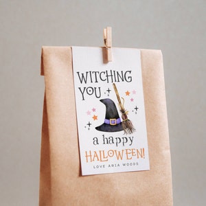 Witching You A Happy Halloween Gift Tag Template, Printable Cute Witch ...
