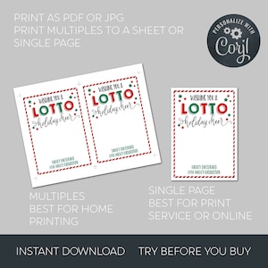 Christmas Lottery Ticket Card Template, Printable Holiday Gift Card ...