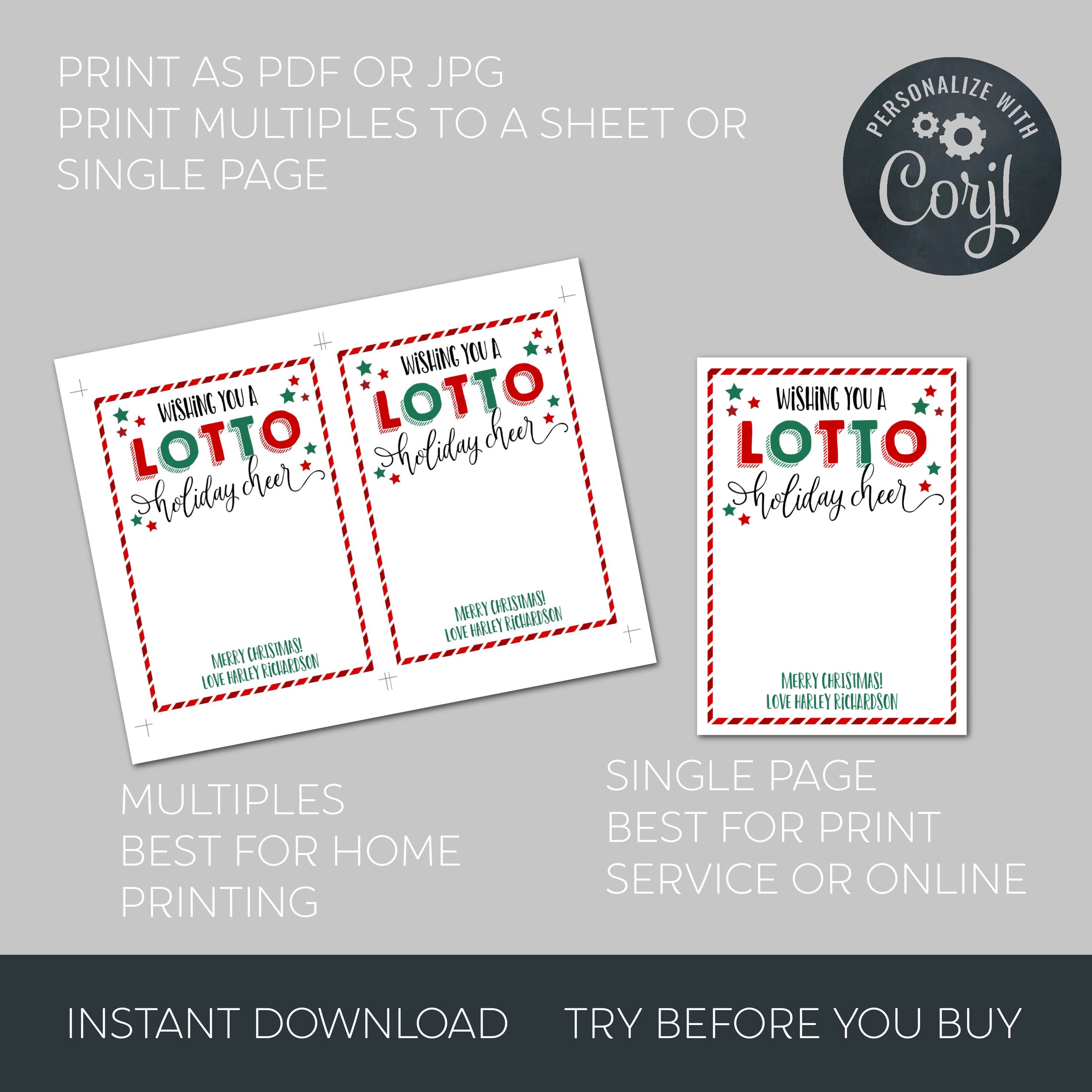 Christmas Lottery Ticket Card Template, Printable Holiday Gift Card ...