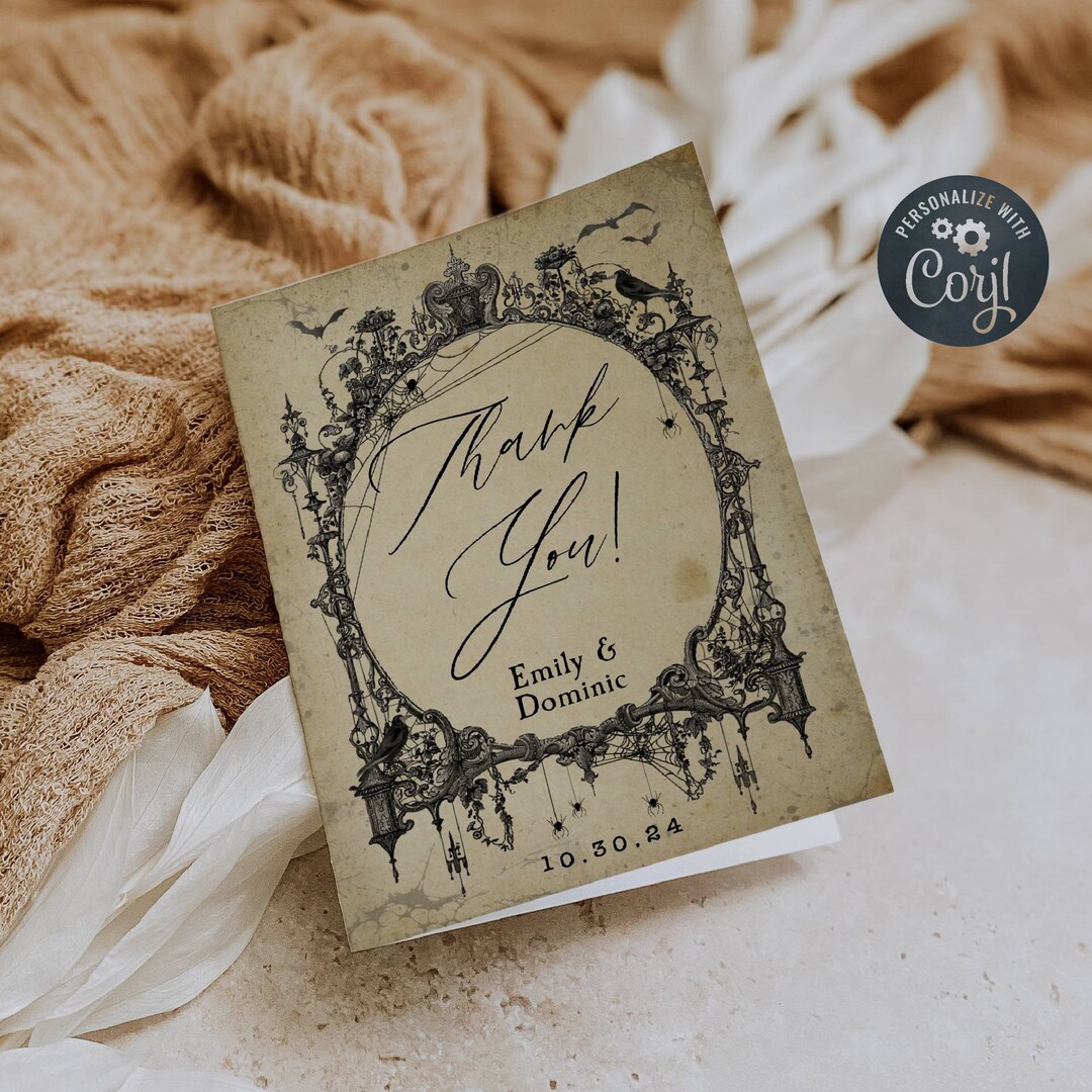 Halloween Gothic Frame Thank You Card Template, Printable Vintage ...