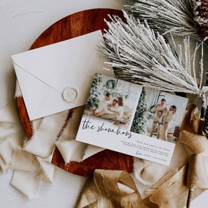 Modern Photo Holiday Card Template, Printable Minimalist Christmas Card ...