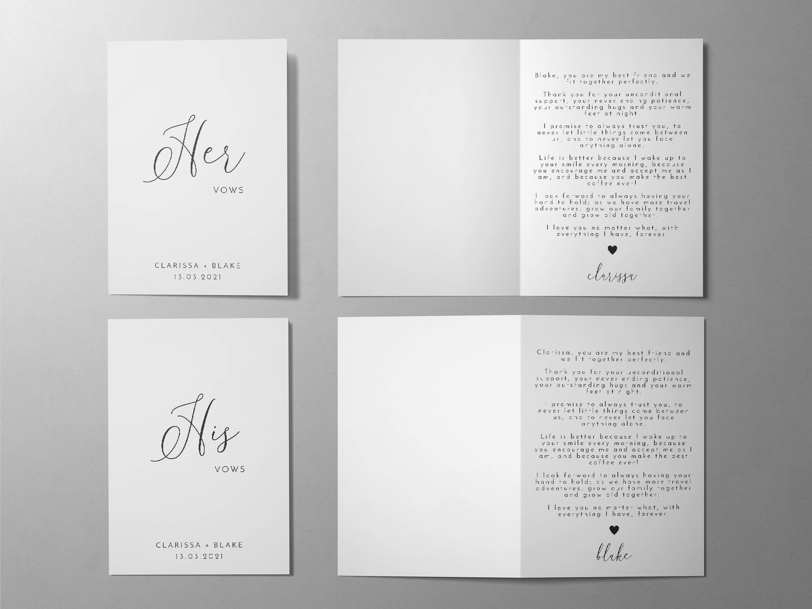 Minimalist Script Wedding Vow Cards Template Printable Vow | Etsy