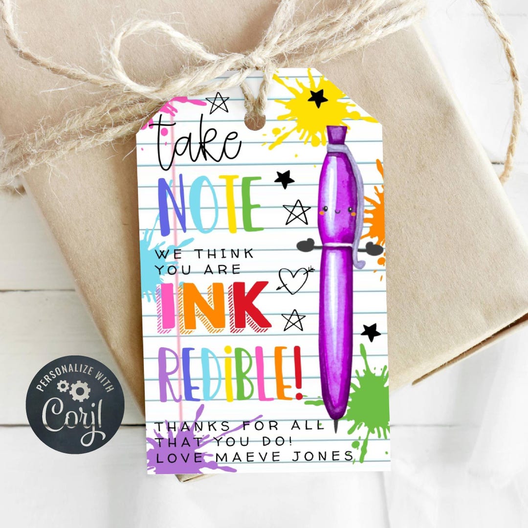 Teacher Appreciation Pens Gift Tag Template, Printable Take Note You ...