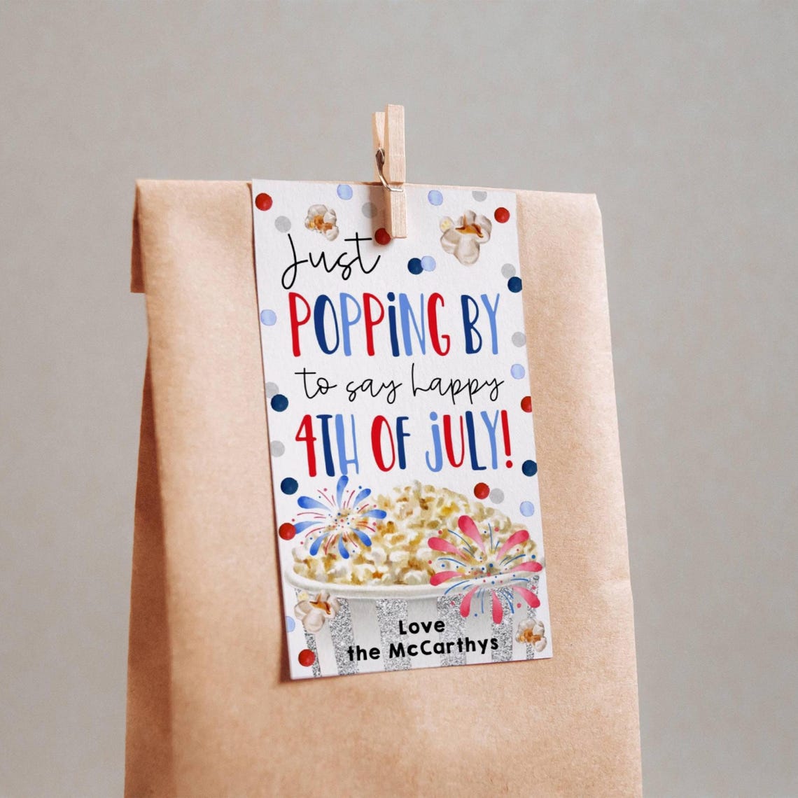 4th of July Popcorn Favor Tag Template, Printable Just Popping by July ...