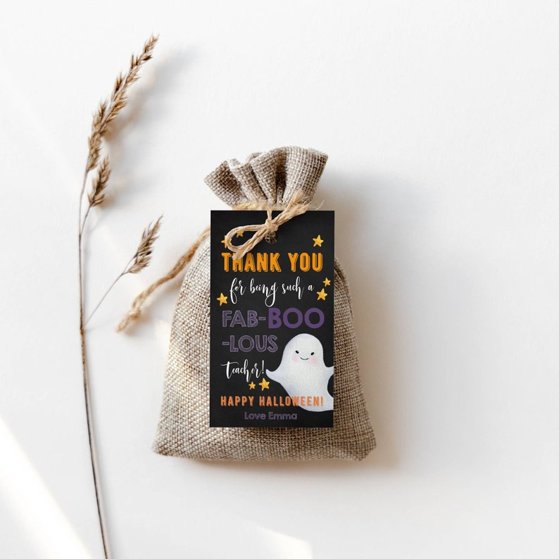 Halloween Teacher Gift Tag Template Printable Fab-boo-lous - Etsy