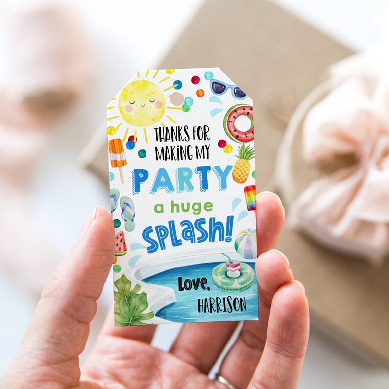 Pool Party Favor Tag Template, Printable Summer Birthday Thank You Tags ...
