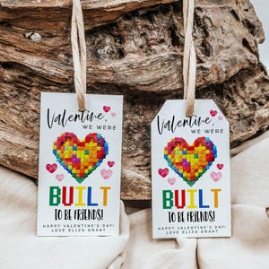 Built to Be Friends Valentine Gift Tag Template, Printable Building Blocks Kids Valentine's Day ...