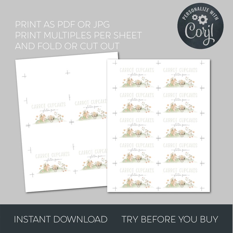 Easter Bunnies Food Label Template, Printable Buffet Tent Cards, Easter ...
