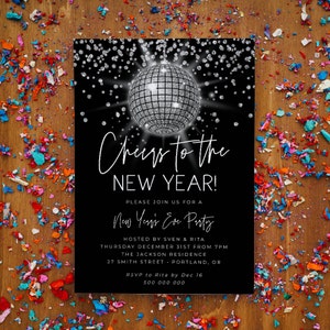 Modern Disco Ball New Year's Eve Invite Template, Printable Minimal ...