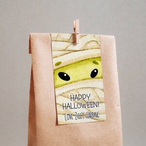Halloween Mummy Favor Tag Template, Printable Bandage Face Gift Tags ...