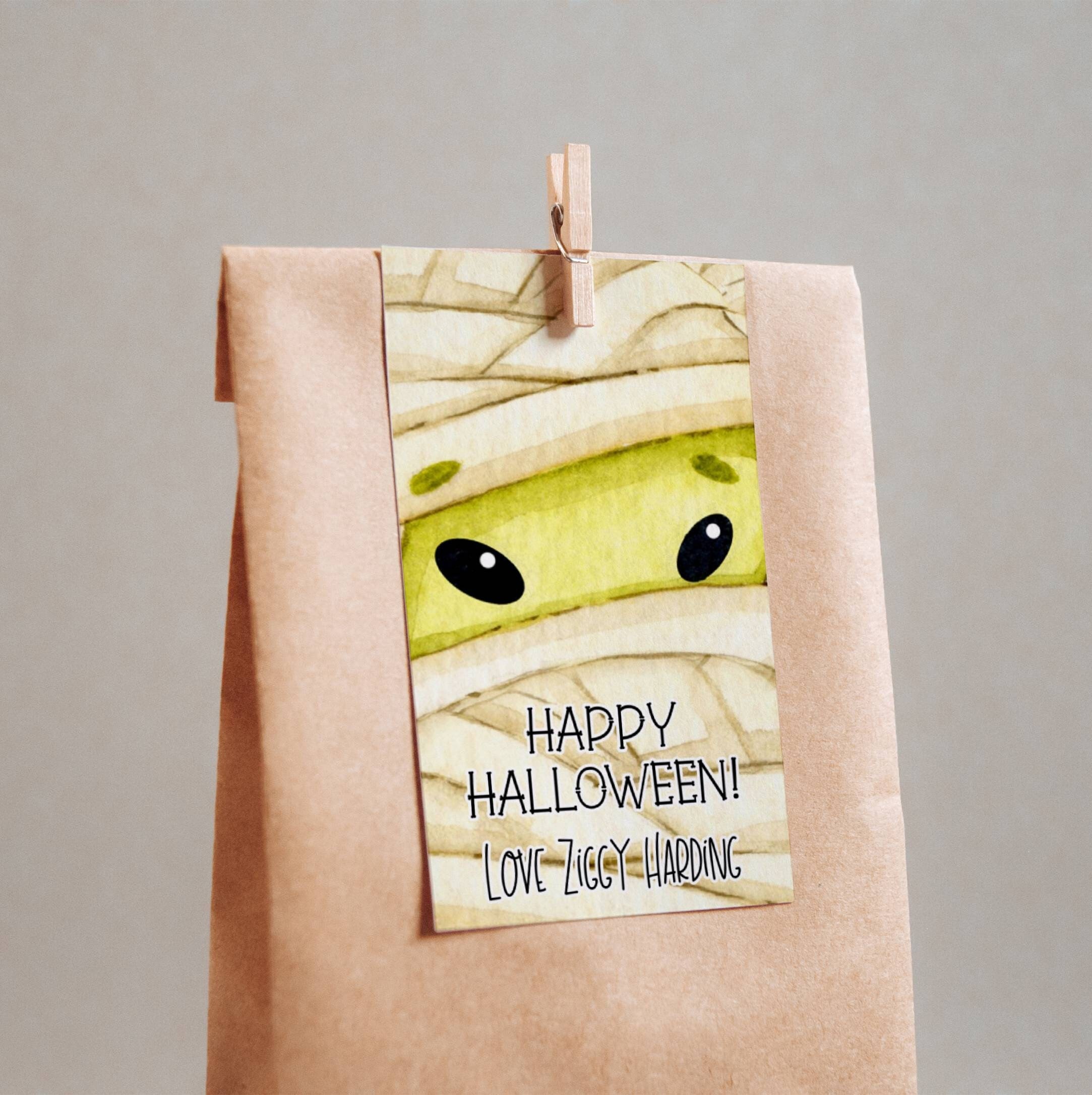 Halloween Mummy Favor Tag Template, Printable Bandage Face Gift Tags ...