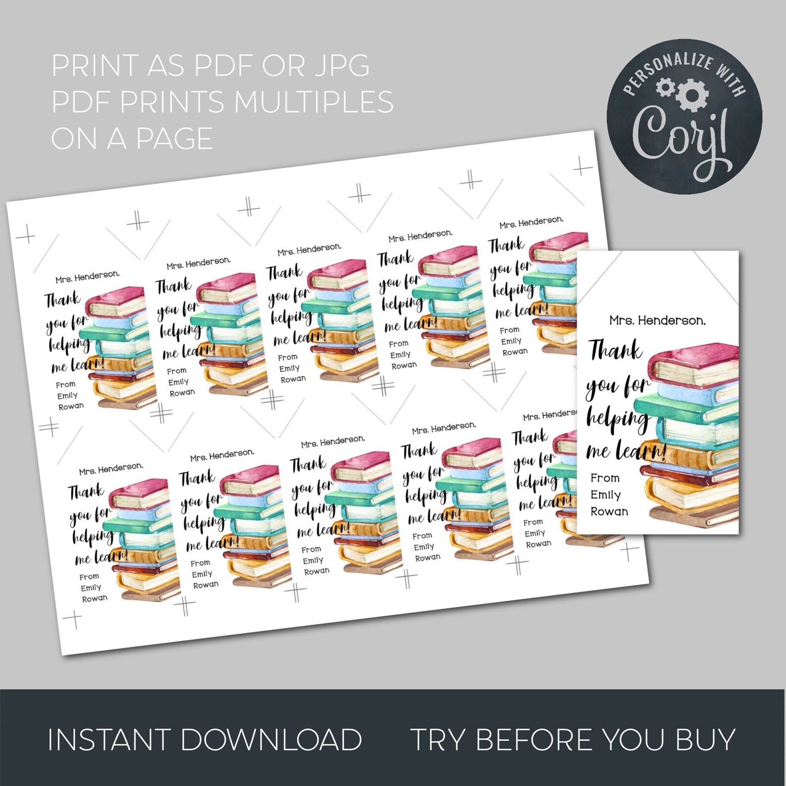 Printable Teacher Appreciation Gift Tag Thank You for Helping - Etsy