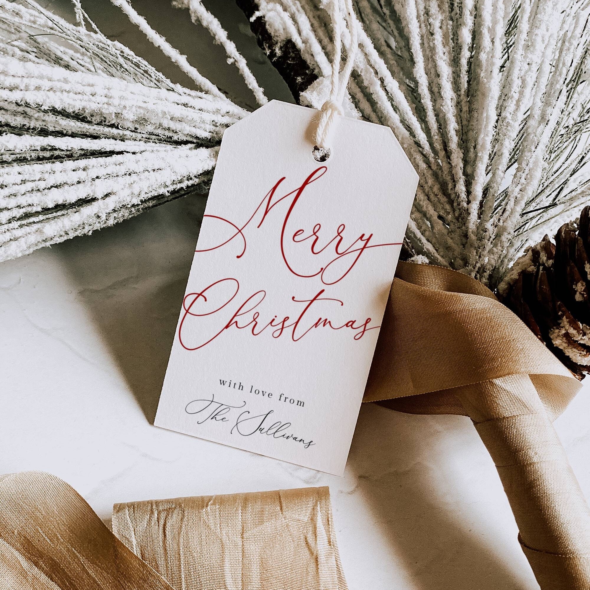 Minimalist Merry Christmas Gift Tag Template, Printable Modern Holiday ...