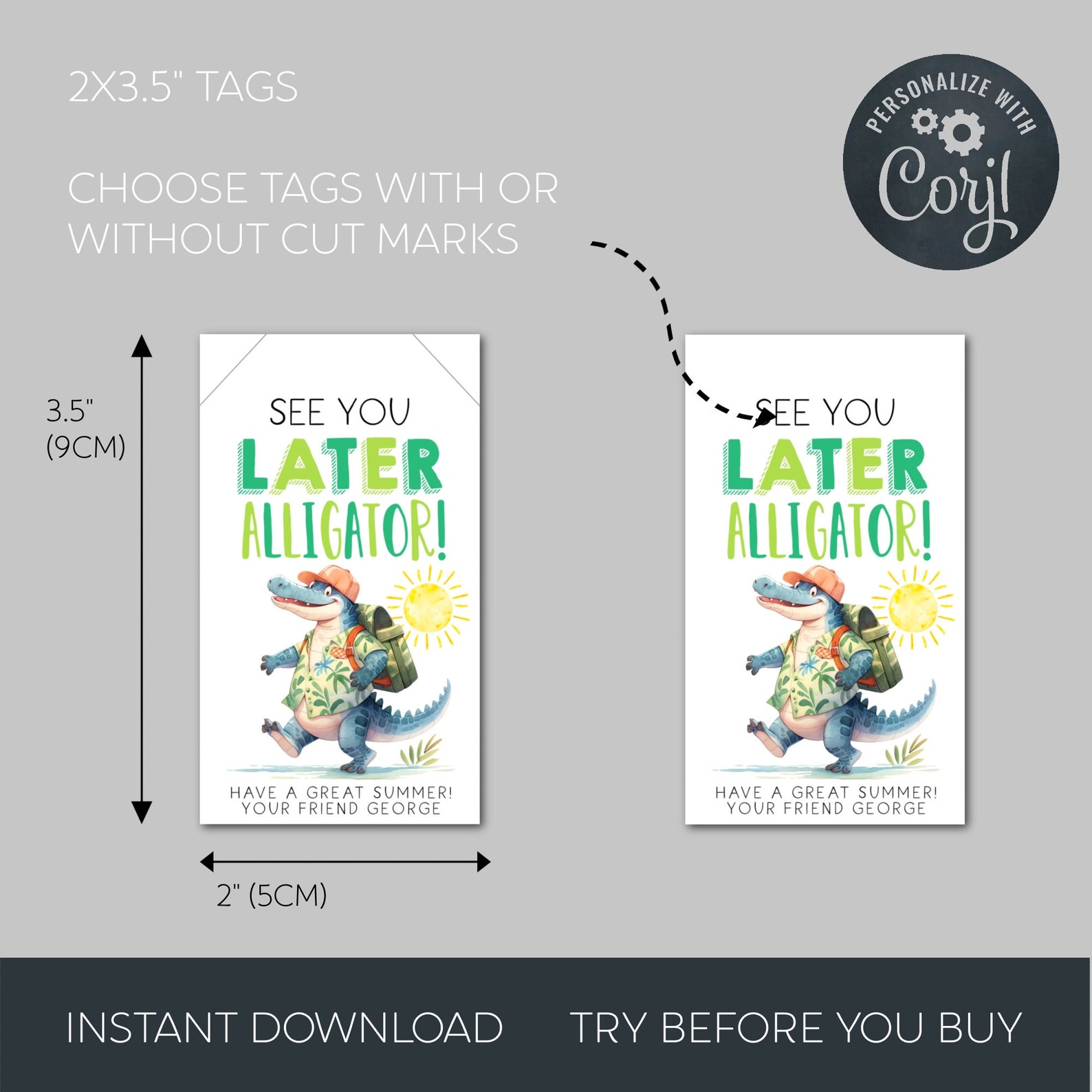 See You Later Alligator Gift Tag Template, Editable Last Day of School ...
