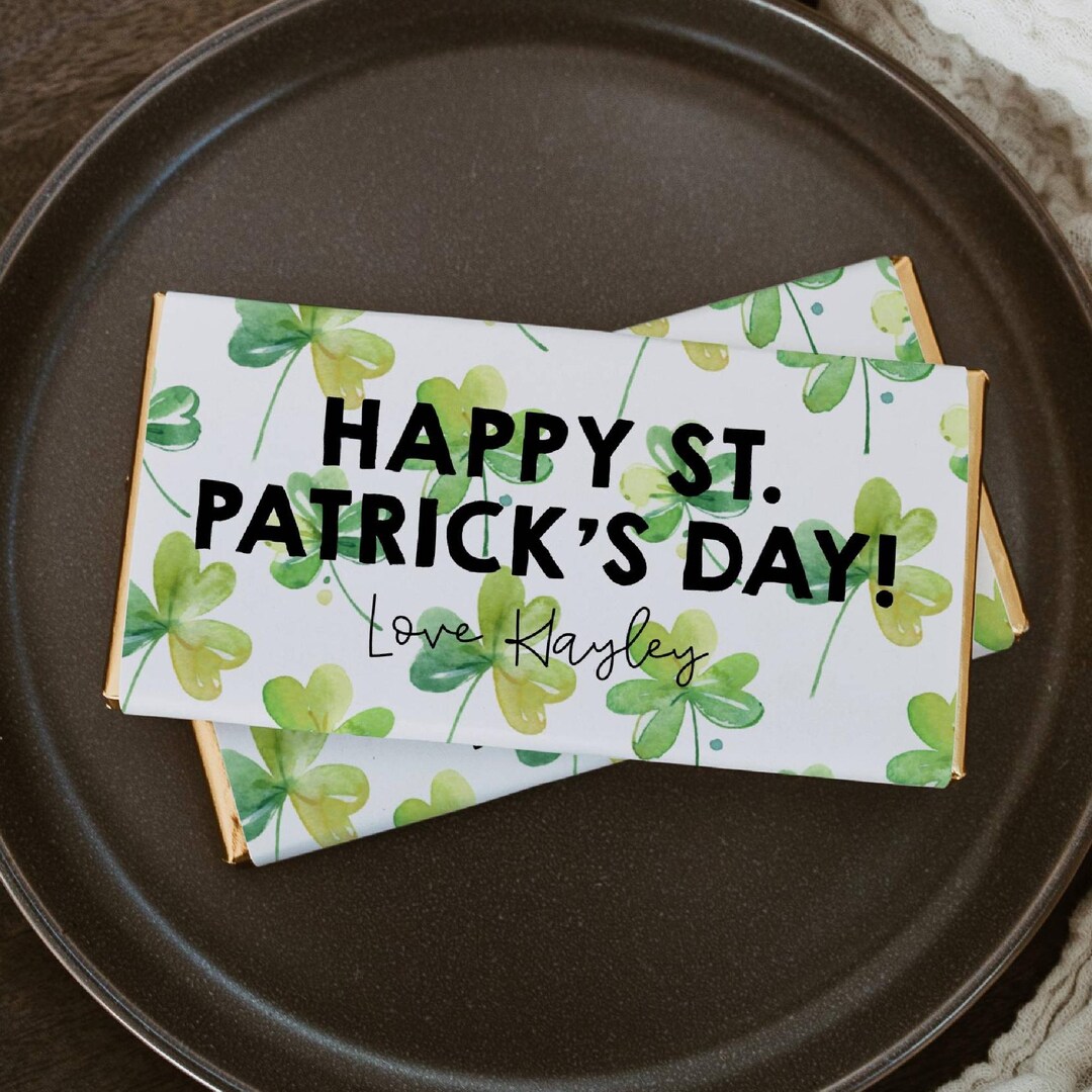 St. Patrick's Day Shamrocks Chocolate Bar Wrapper Template, Printable ...