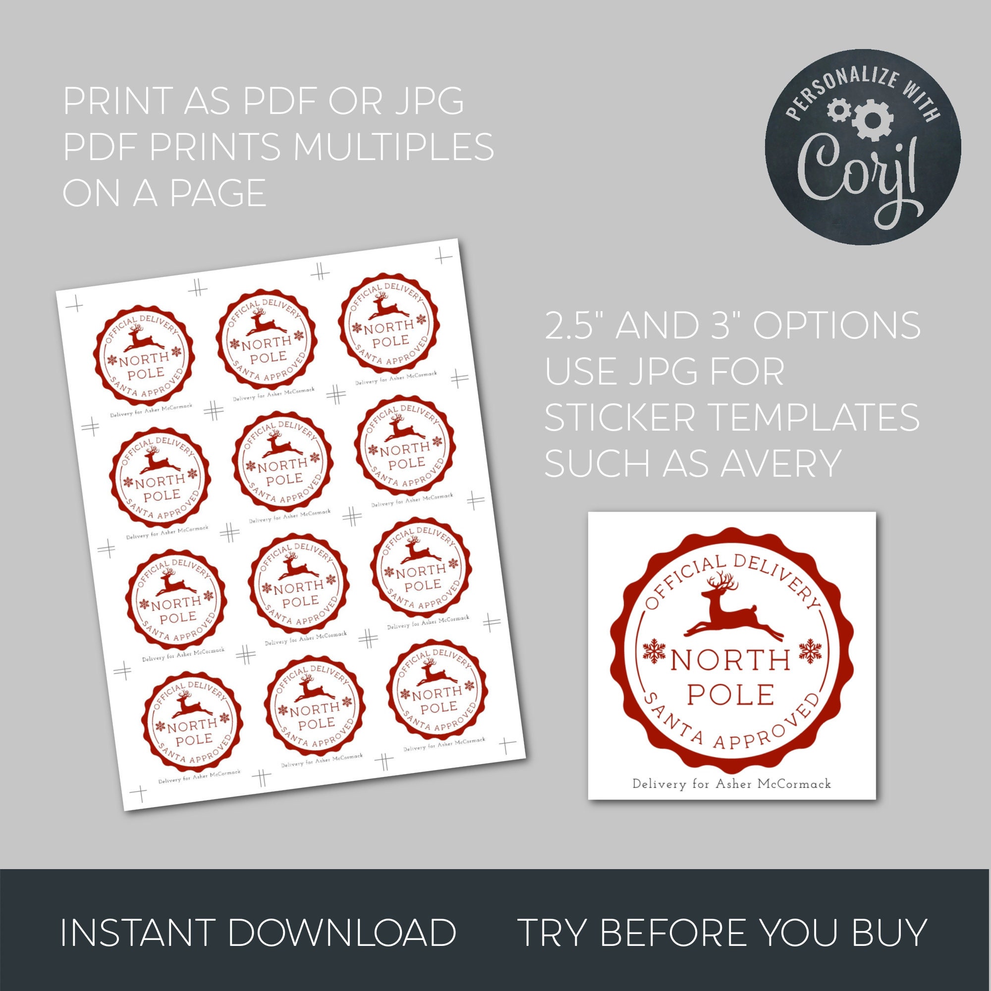North Pole Official Delivery Gift Tag Template, Printable Santa Claus ...