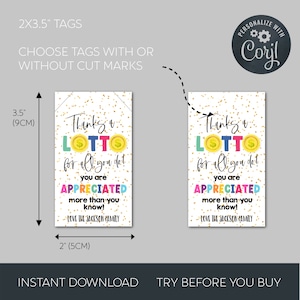 Thanks A Lotto Appreciation Gift Tag Template, Printable Teacher Thank ...
