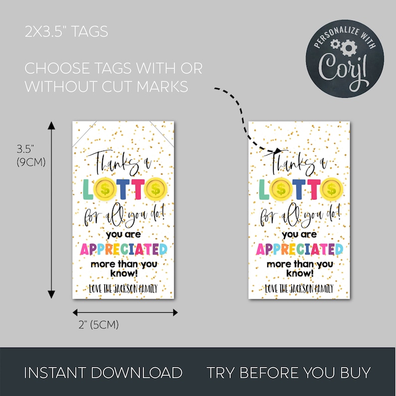 Thanks A Lotto Appreciation Gift Tag Template, Printable Teacher Thank ...