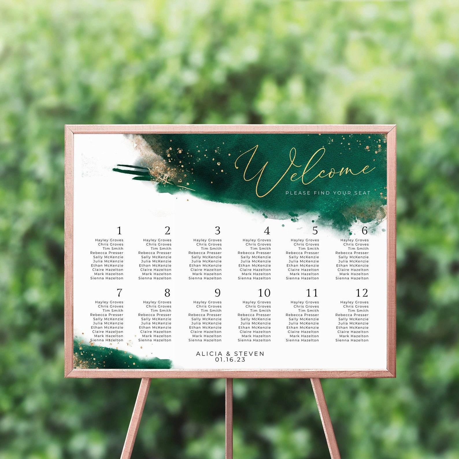 Emerald Watercolor Seating Chart Template Printable Hunter | Etsy