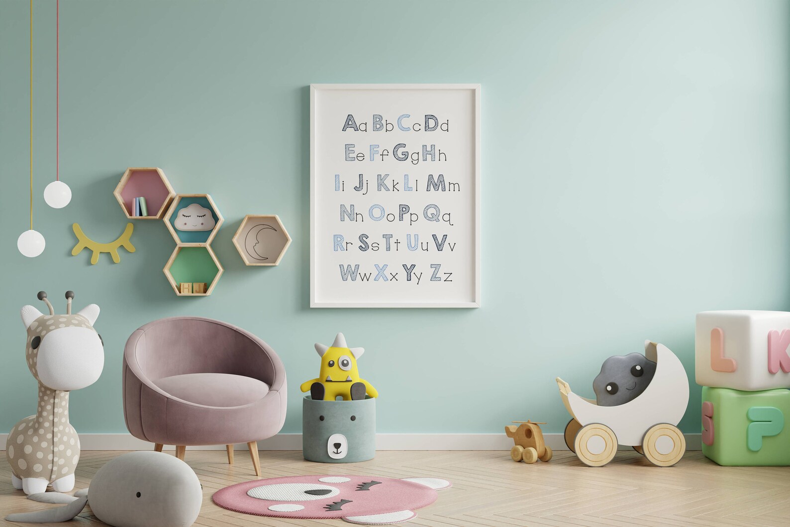Navy Blue Alphabet Poster Printable ABC Kids Art Pastel | Etsy