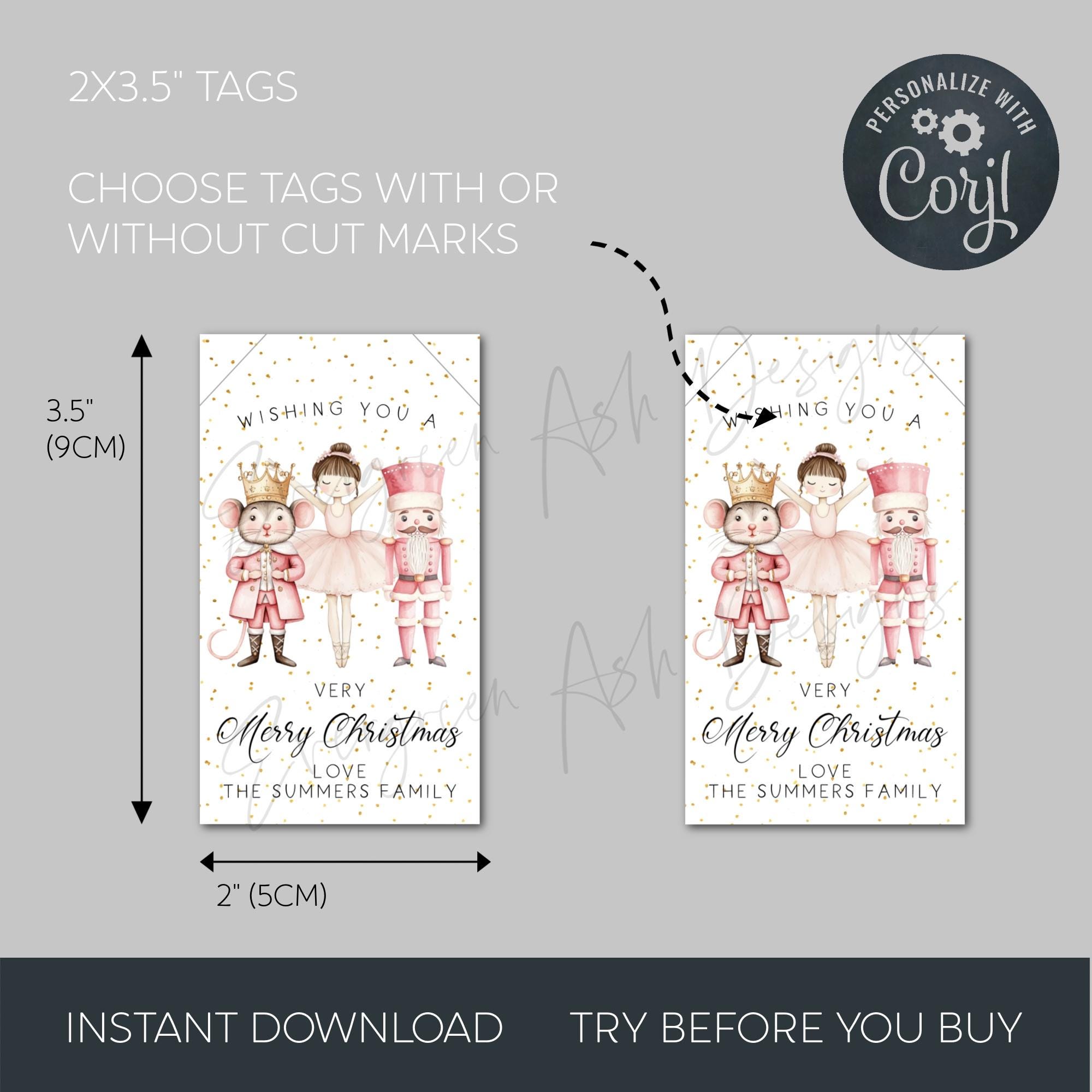 Nutcracker Christmas Gift Tag Template, Printable Holiday Ballet Favor ...