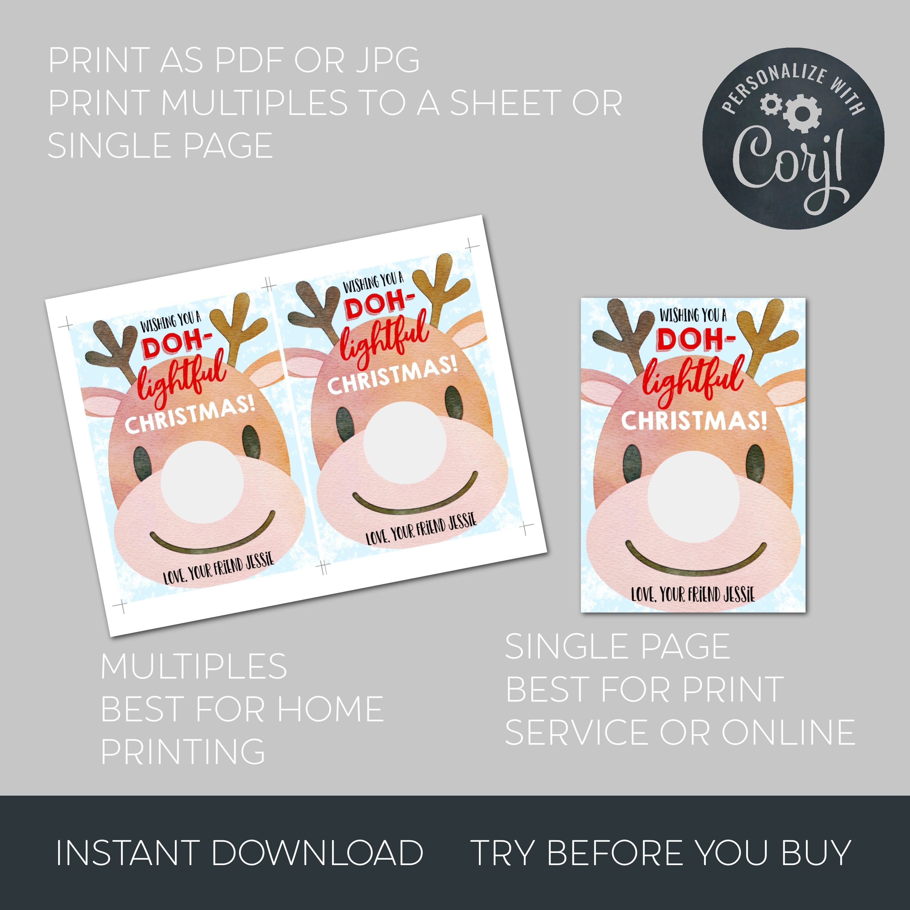 Christmas Reindeer Play Doh Card Template, Printable Wishing You A Doh ...