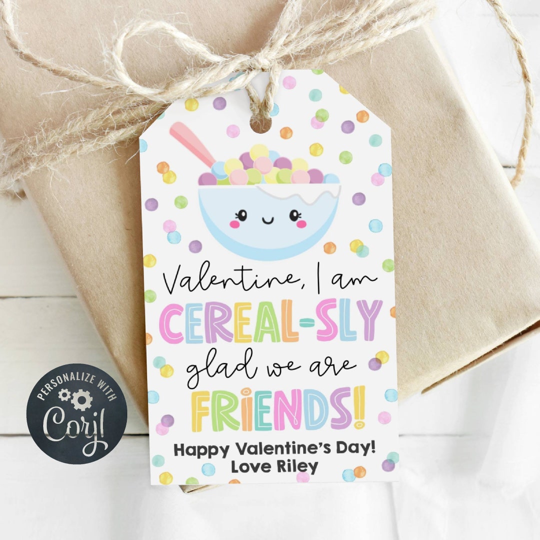 Cereal Valentine's Day Gift Tag Template, Printable Cereal-sly Glad We ...