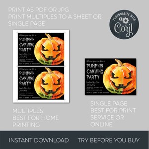 Pumpkin Carving Party Invitation Template, Printable Halloween Party ...