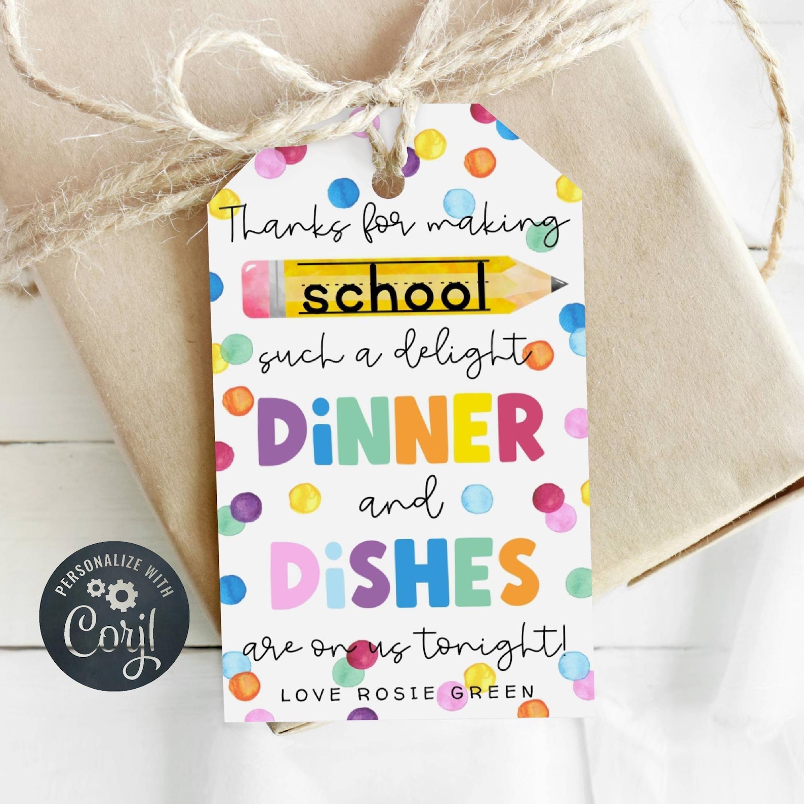 Dinner and Dishes Are on Us Gift Tag Template, Printable Teacher ...