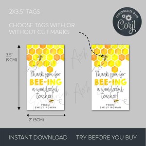 Bees Teacher Appreciation Gift Tag Template, Printable Bee-ing A Great ...