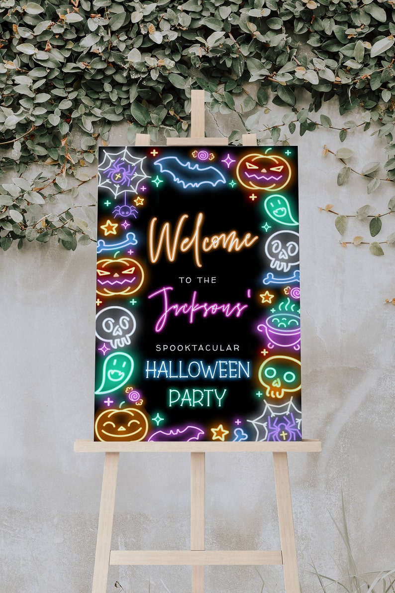 Neon Halloween Welcome Sign Template, Printable Spooktacular Ghost ...