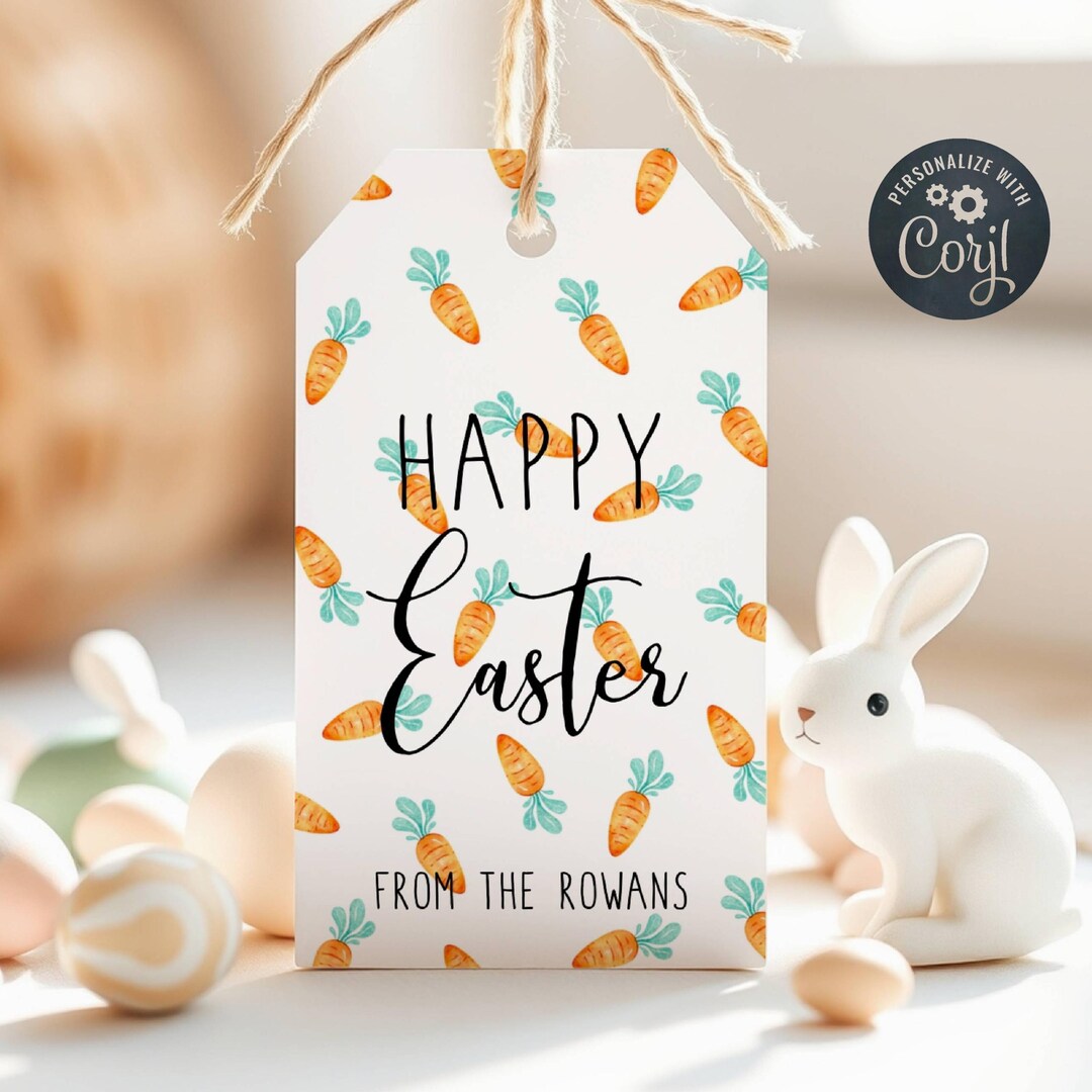 Happy Easter Gift Tag Template, Printable Carrots Easter Basket Favor ...