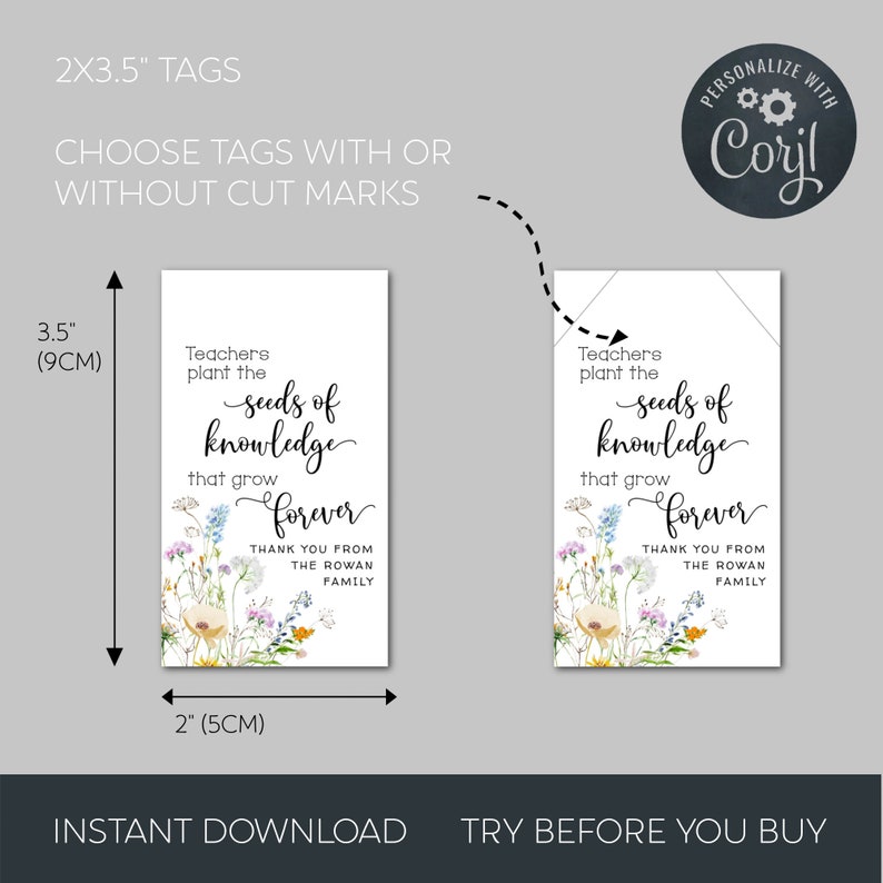 Seeds of Knowledge Teacher Appreciation Tag Template, Printable ...