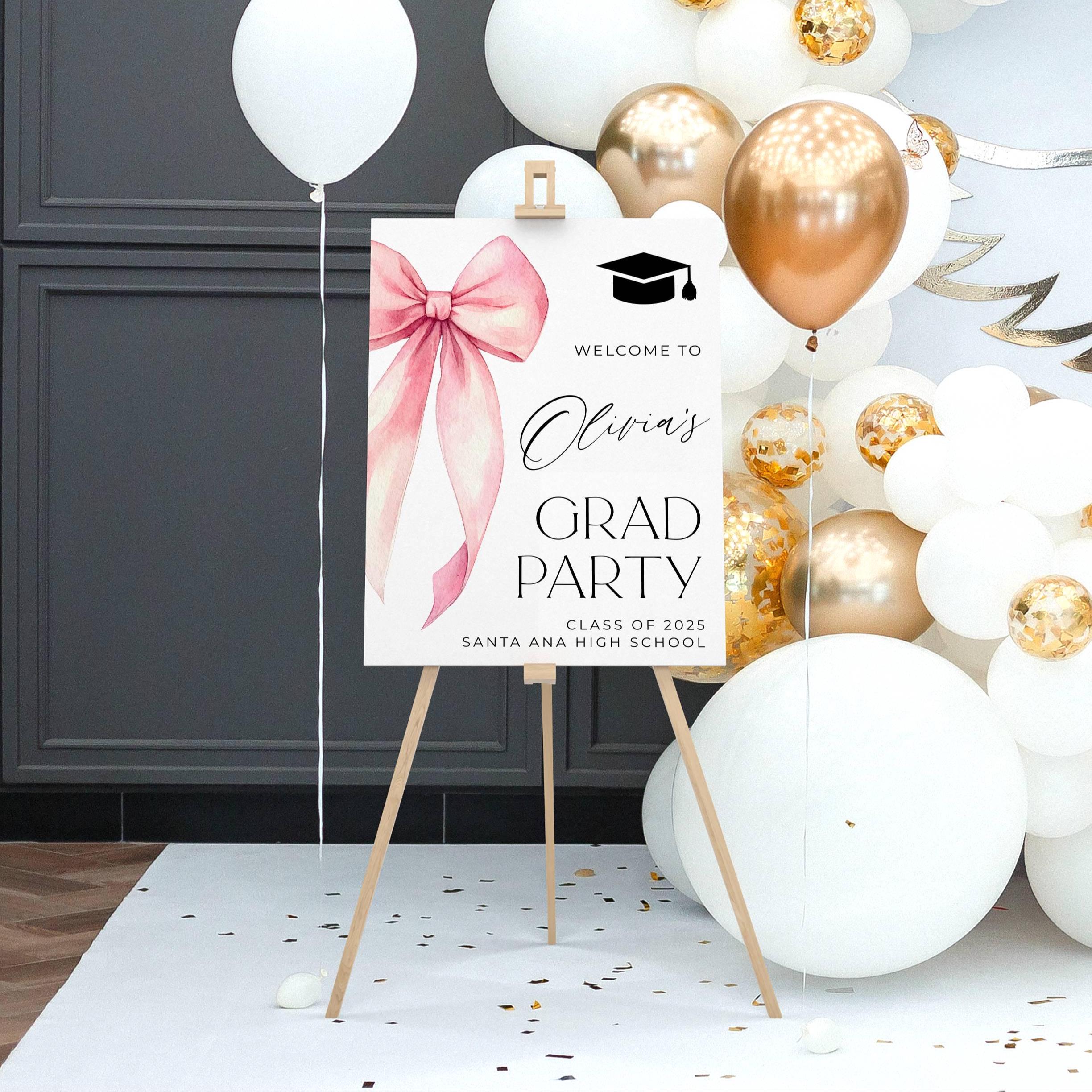 Pink Bow Graduation Party Welcome Sign Template, Printable Coquette ...